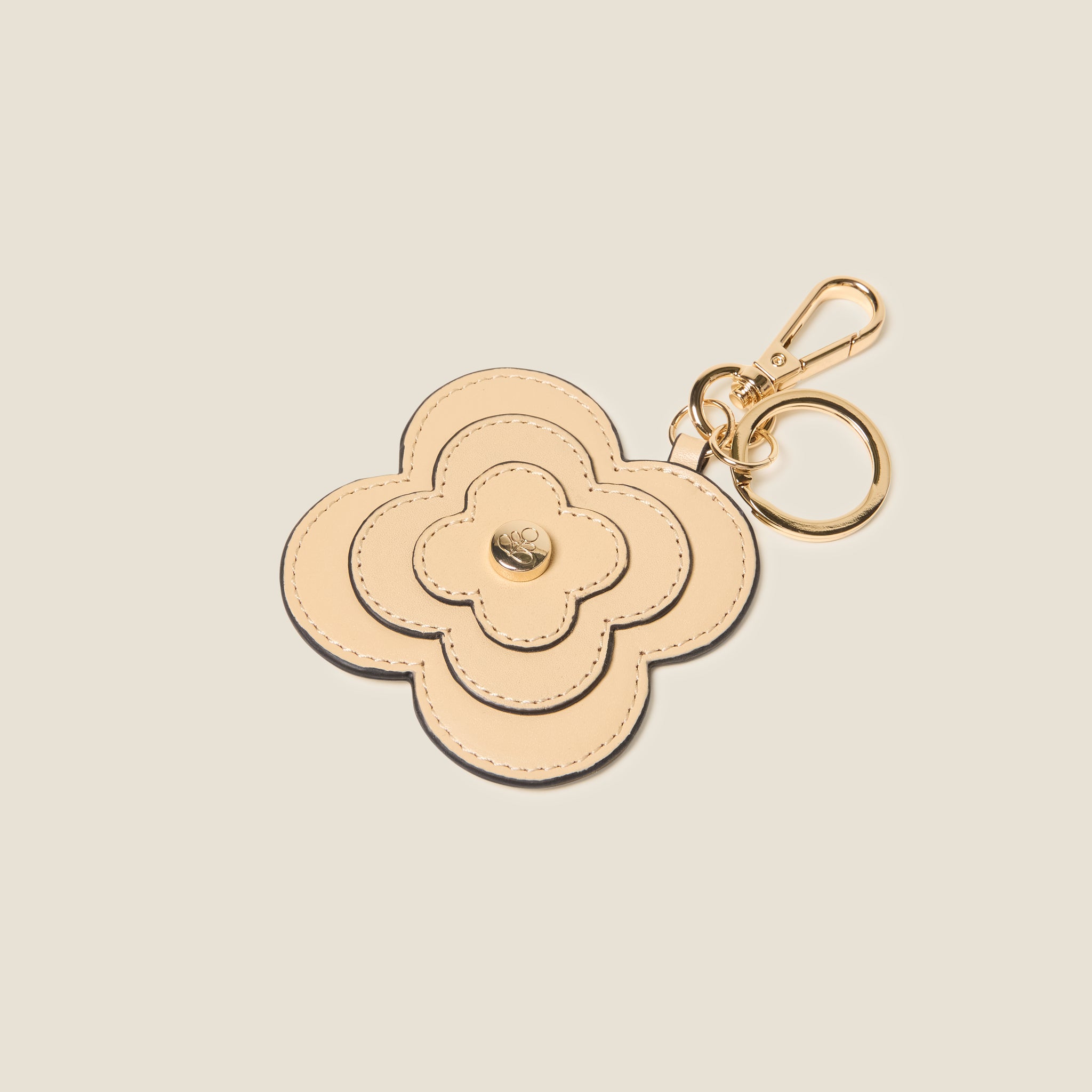 Layered Flower Leather Key Ring - Flower Applique Cream