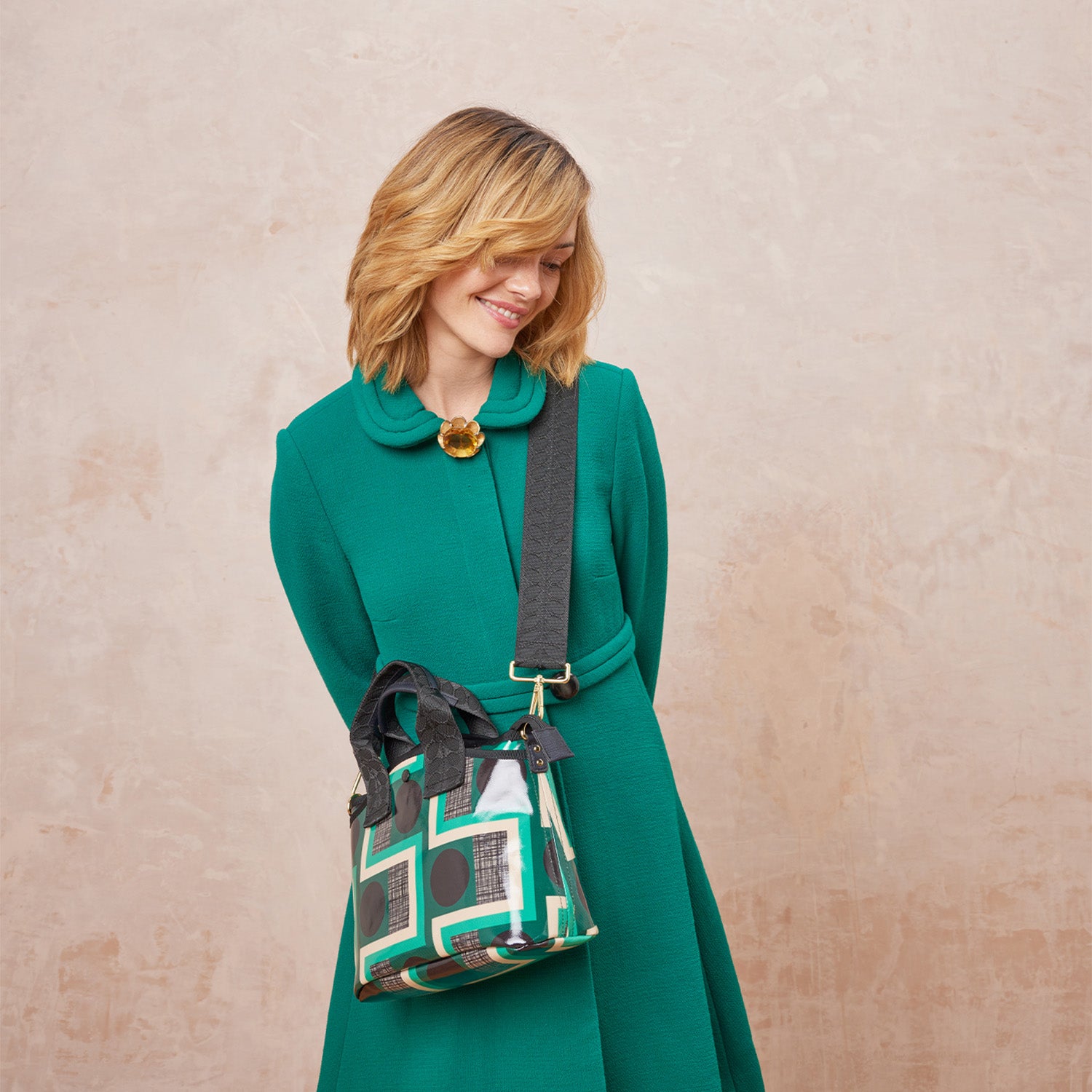 Hand Carry Handbag For Women - Balcony Spot Emerald Green | Orla Kiely
