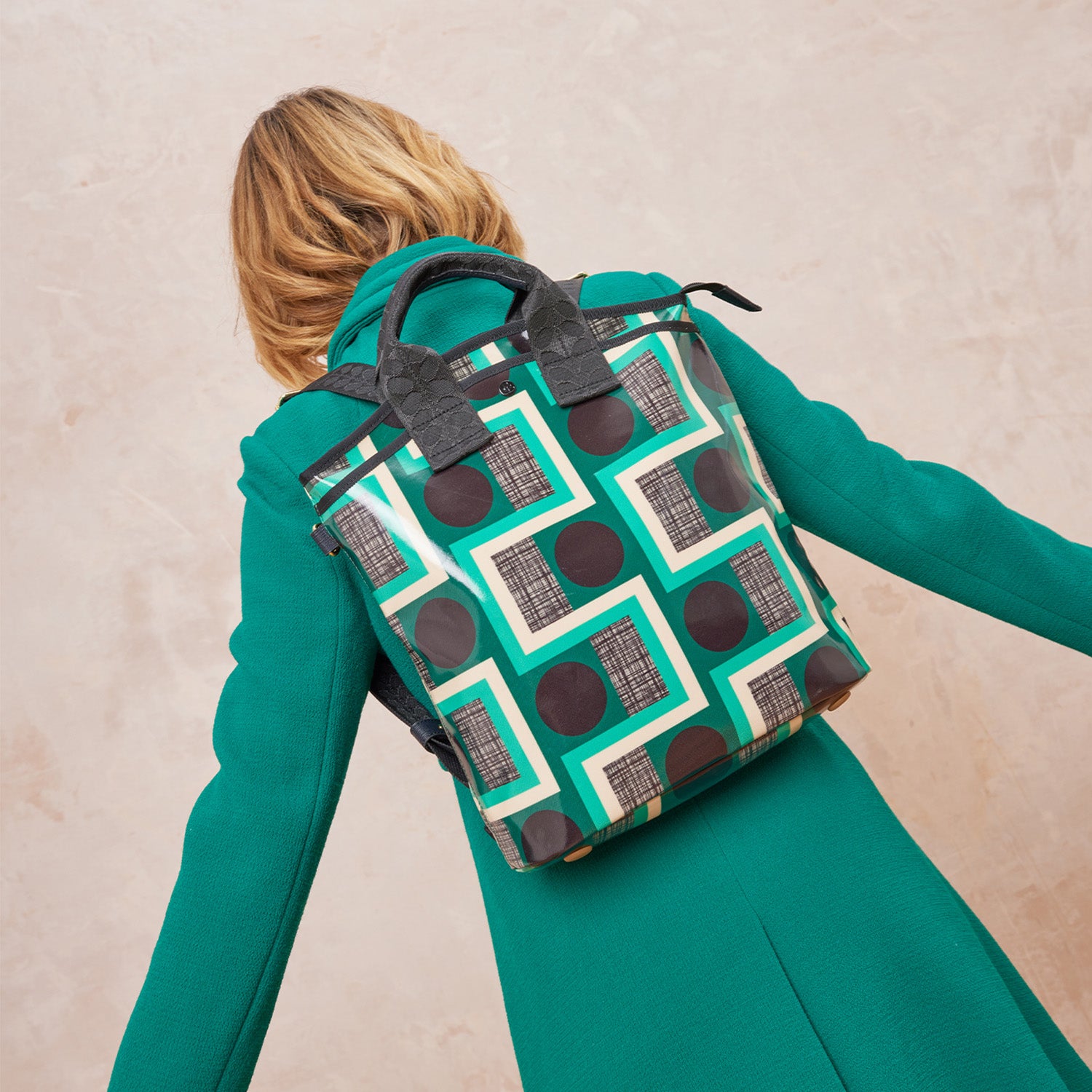 Carry Backpack Rucksack Green - Balcony Spot Emerald | Orla Kiely