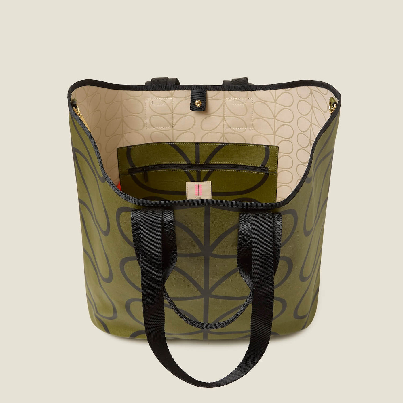 Carryall Large Tote Bag Women's - Giant Linear Stem Olive | Orla Kiely