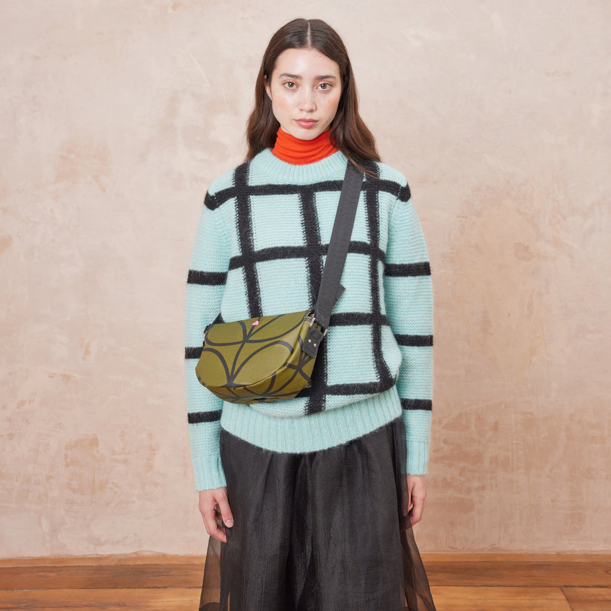 Mini Rounder Crossbody Bag- Giant Linear Stem Olive Green | Orla Kiely