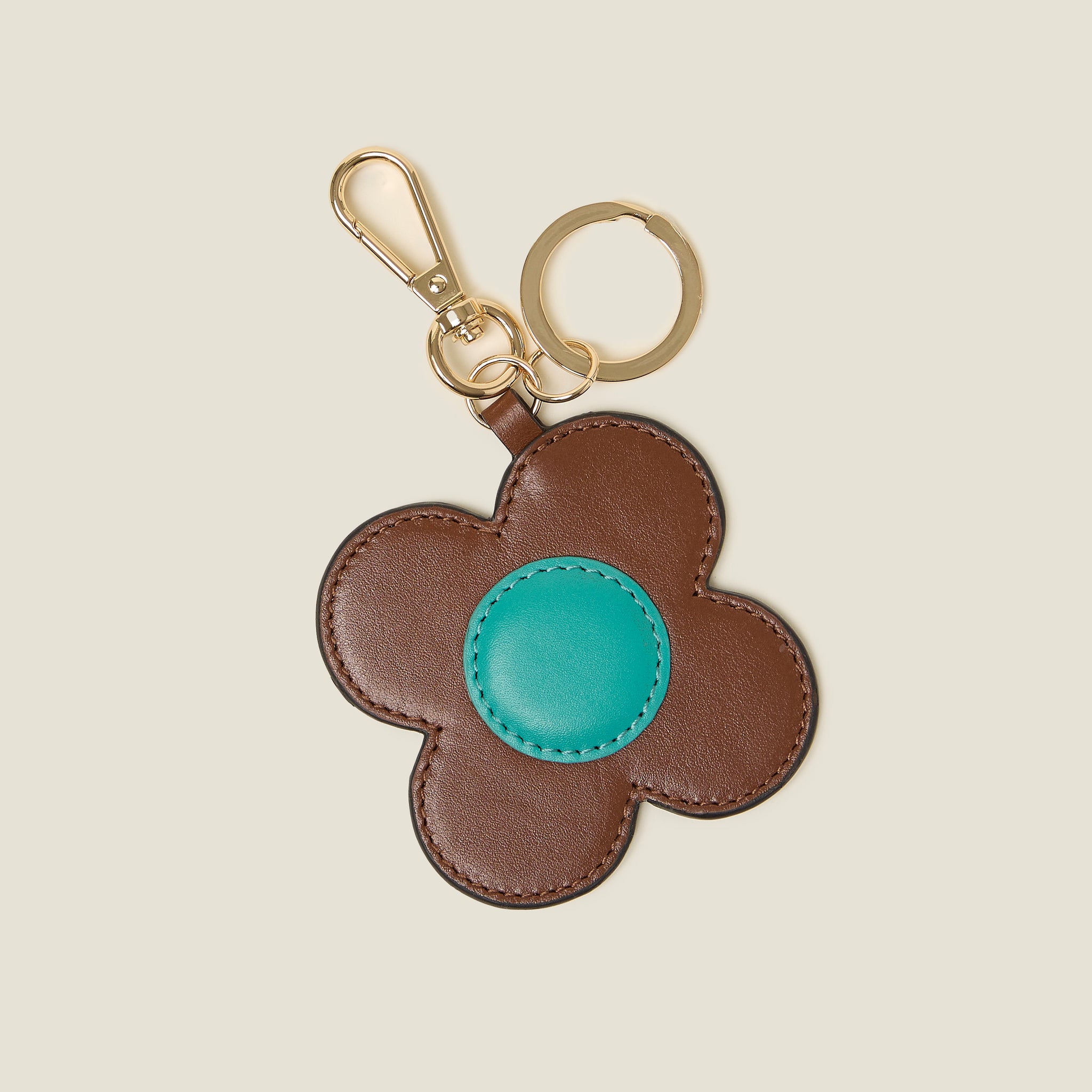 Spot Flower Leather Key Ring Walnut - Brown Turquoise | Orla Kiely
