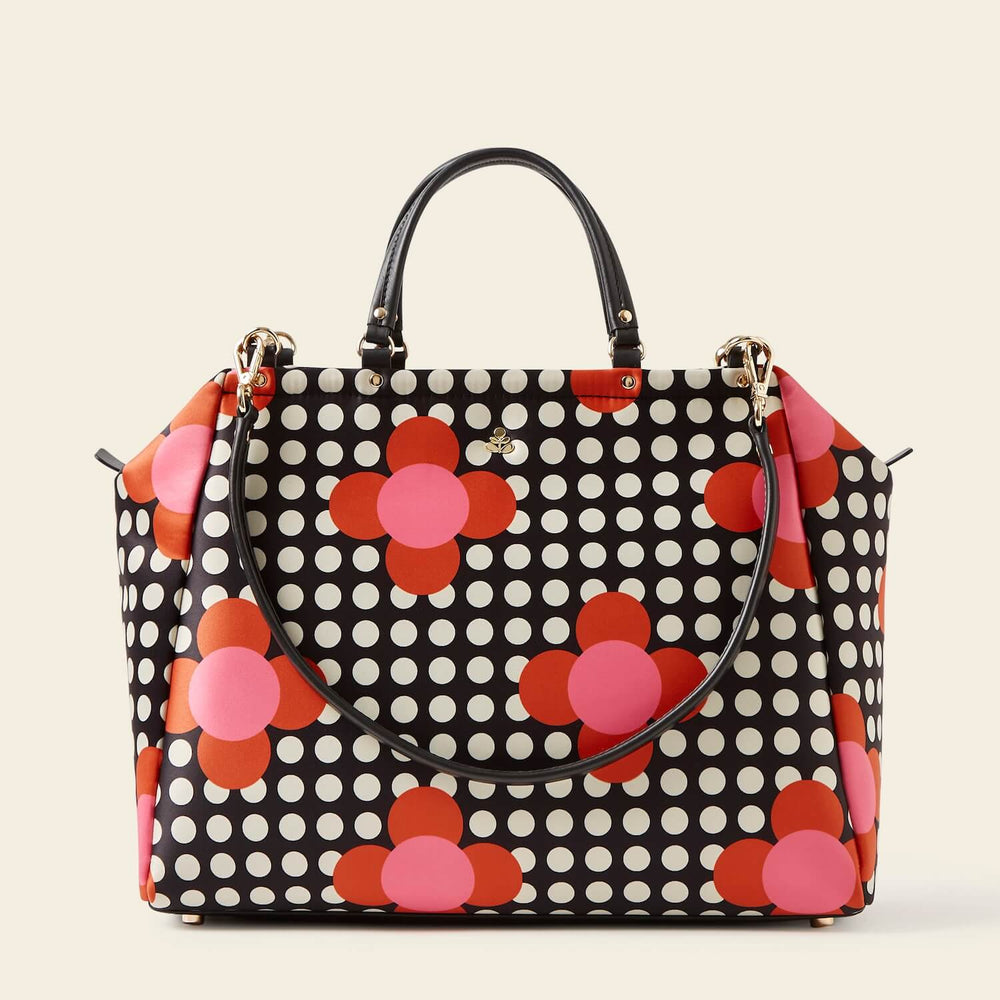 Opera Satin Big Tote Bag - Fuchsia Pink Flower Polka Dot | Orla Kiely