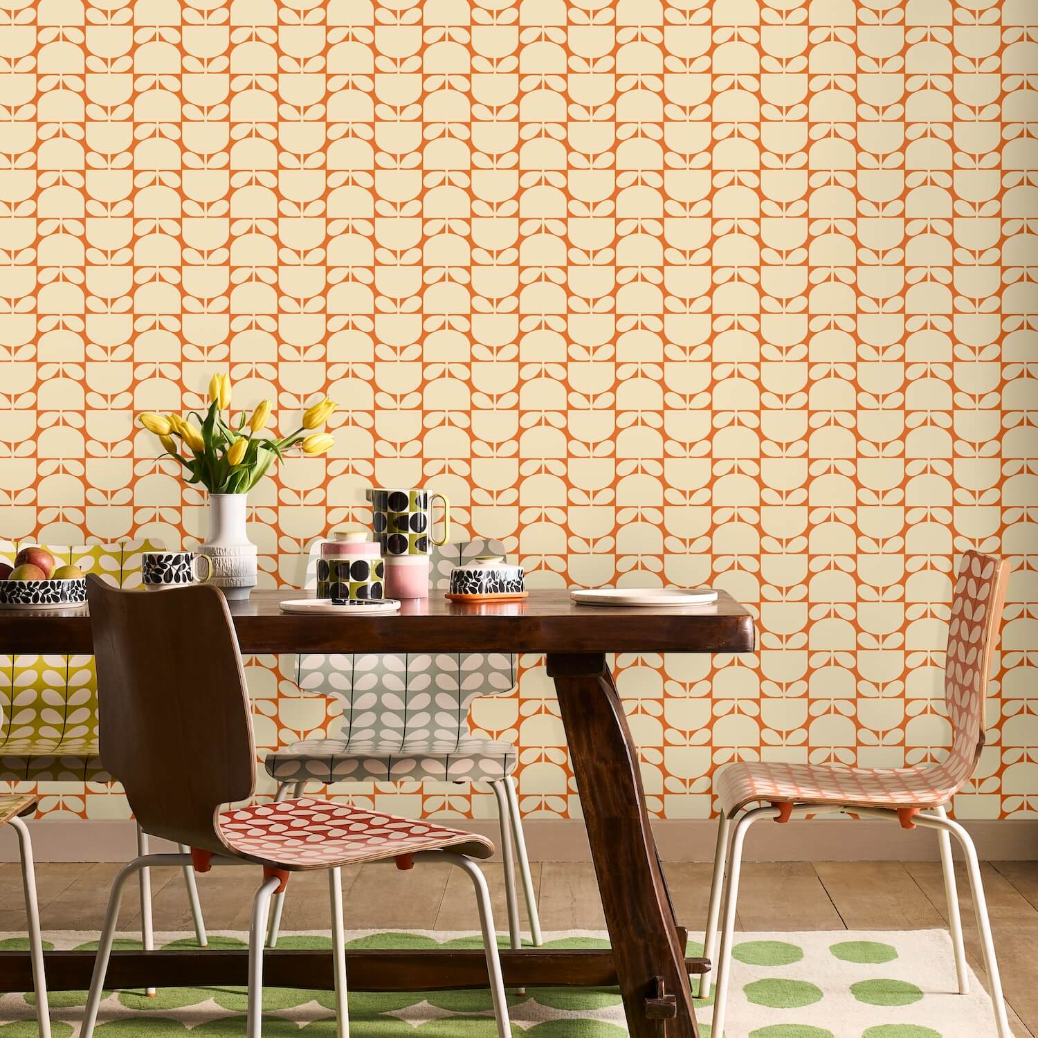 Block Stem Wallpaper - Tomato - 52cm x 10m | Orla Kiely