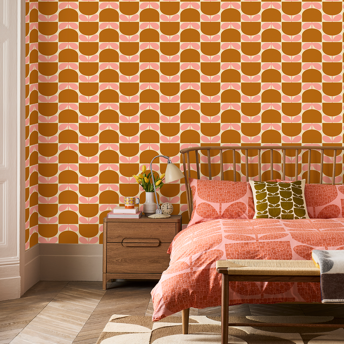 Block Stem Wallpaper - Bubblegum - 52cm x 10m | Orla Kiely