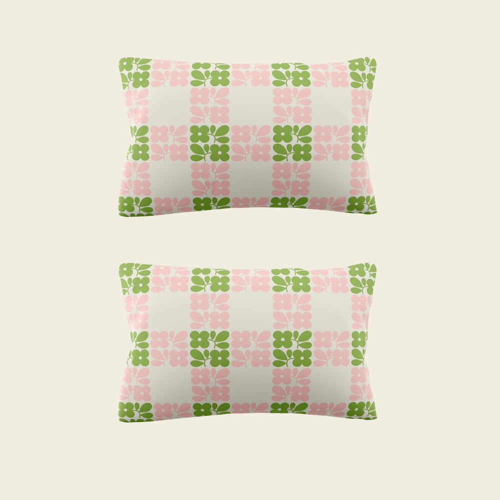 Floret Check Bed Linen Set - Dill Pink