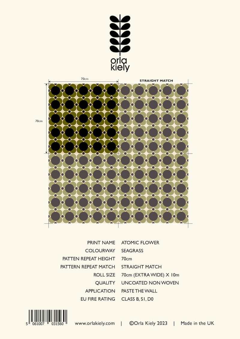 Atomic Flower Wallpaper Sample Khaki Green | Orla Kiely