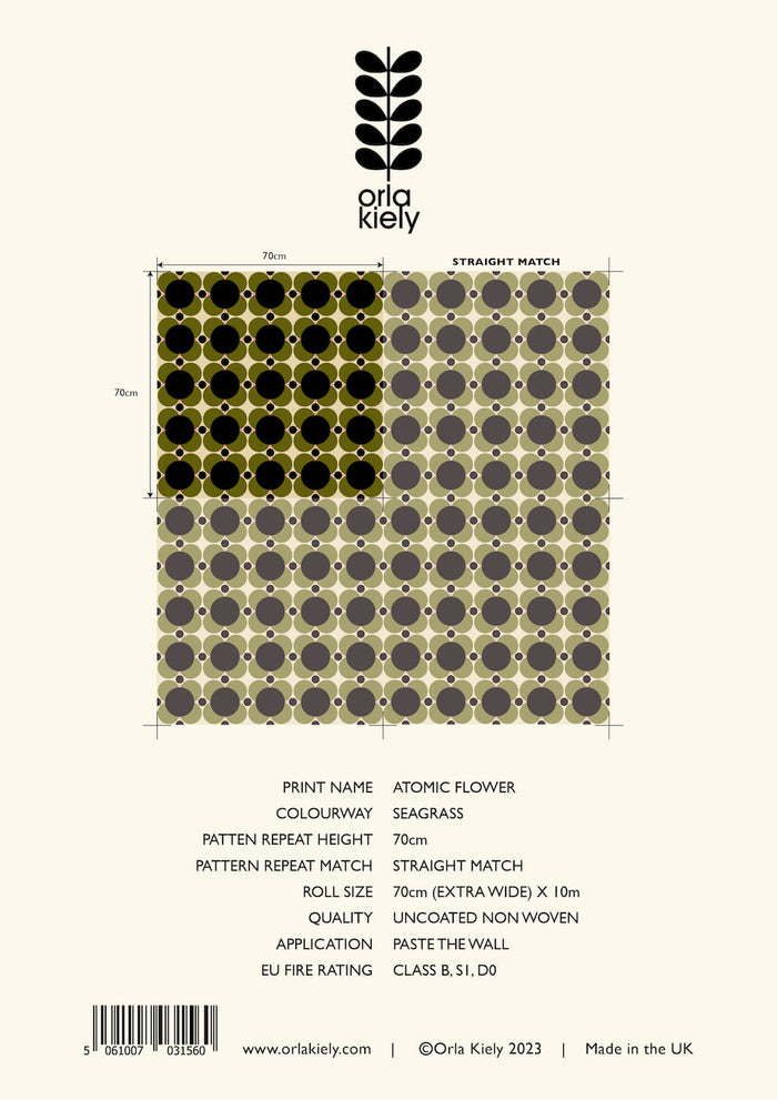 Atomic Flower Wallpaper Khaki Green - 70cm x 10m | Orla Kiely
