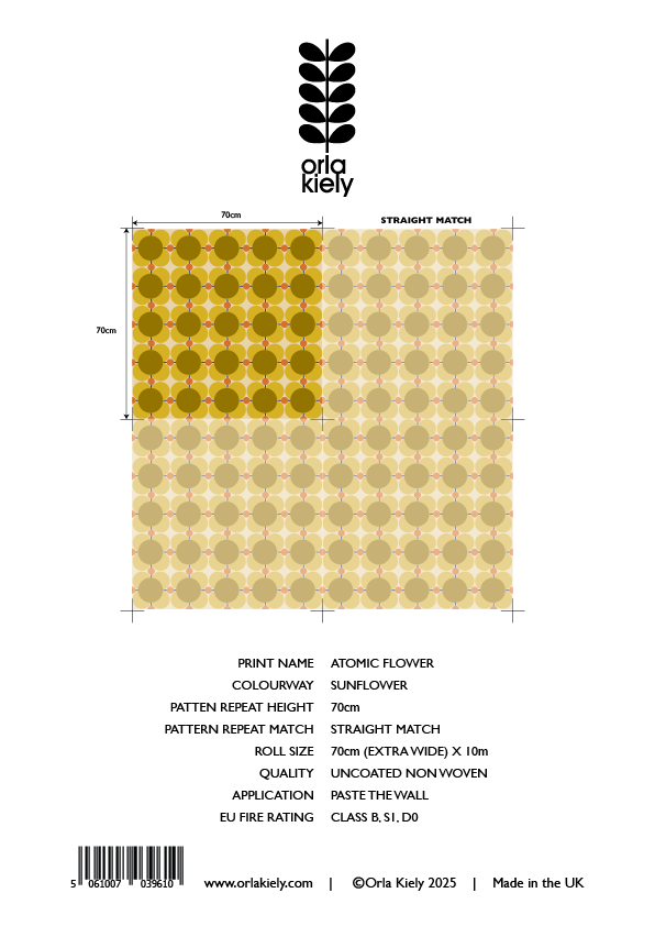 Atomic Flower Wallpaper - Sunflower - Sample | Orla Kiely